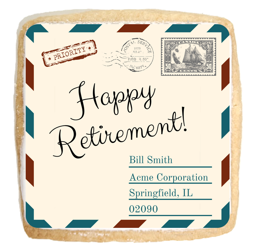 Postcard Retirement Cookies – Merry Go Sweets